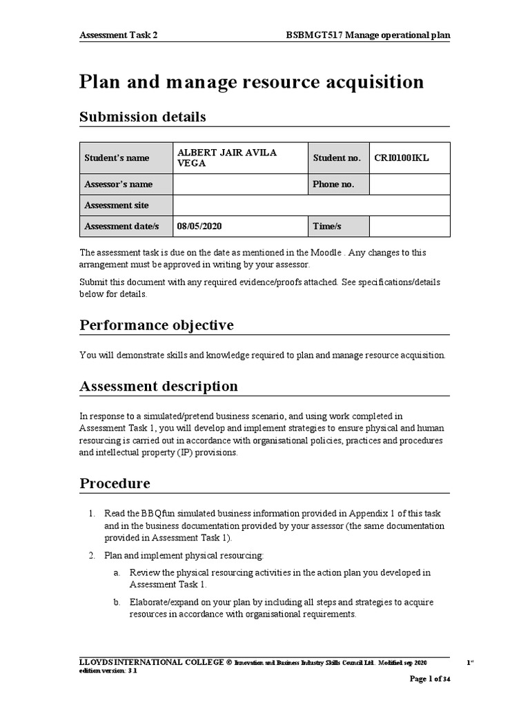 Plan and Manage Resource Acquisition: Submission Details | PDF ...