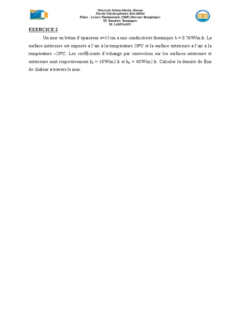 Enonce Exercice 2 Conduction | PDF