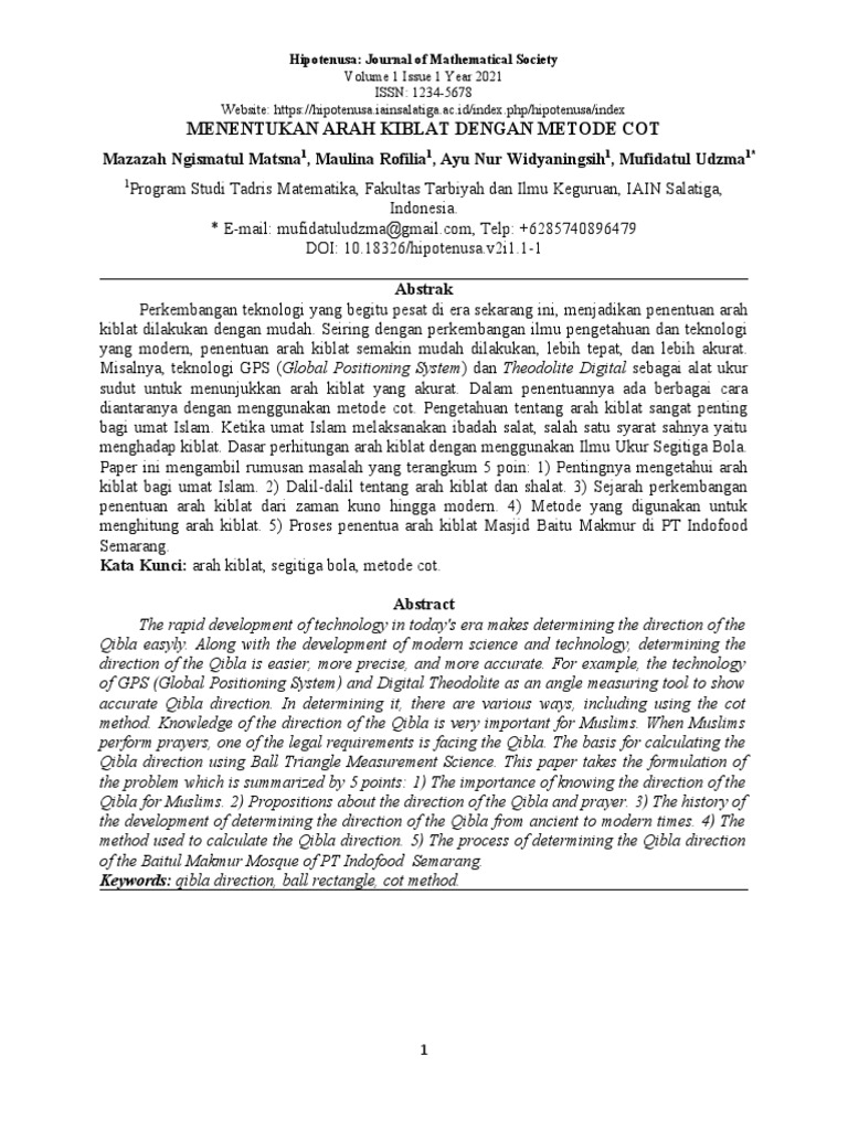 Menentukan Arah Kiblat Dengan Metode Cot | PDF