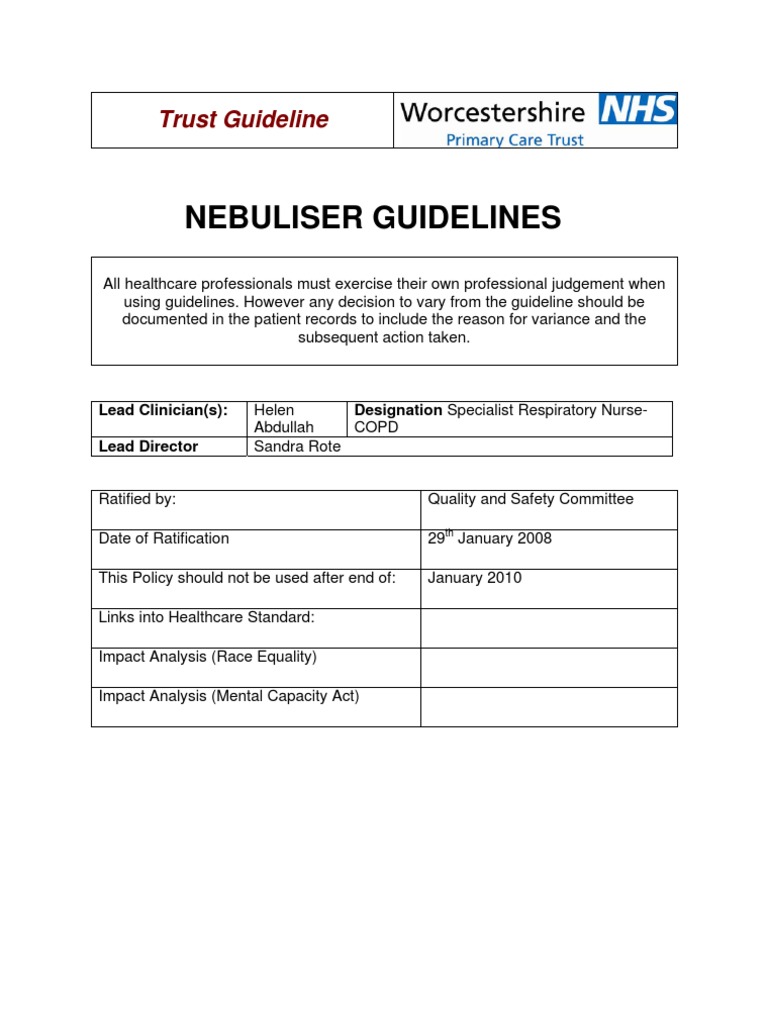 Nebuliser Guidelines: Trust Guideline | PDF | Health Care | Medical ...