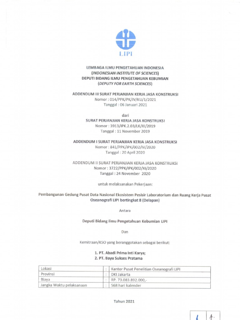 01 Addendum 3 Kontrak PT APIK-BSP, KSO | PDF