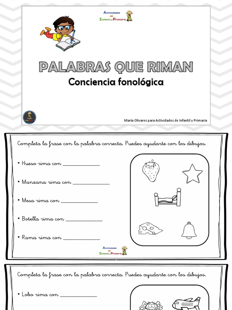 CONCIENCIA FONOLOGICA Palabras Que Riman Pistas Visuales | PDF