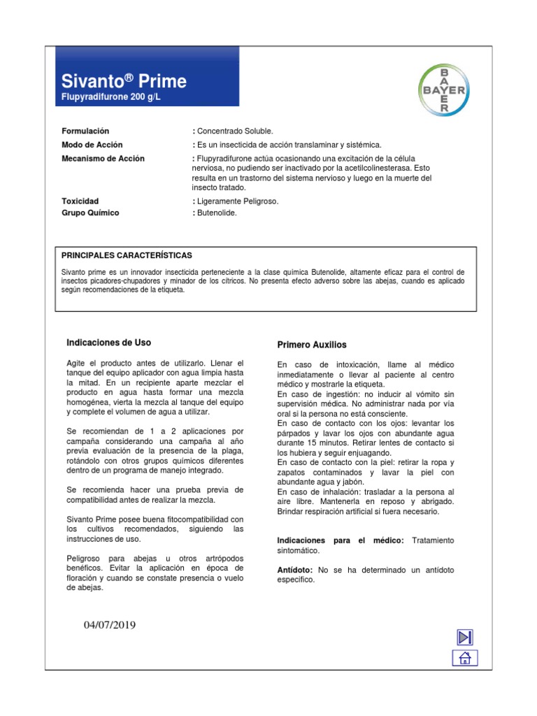 Ficha Sivanto Prime | PDF | Insecticida | Agua