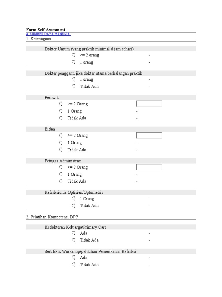 Form Self Assesment Yang Harus Disapkan | PDF