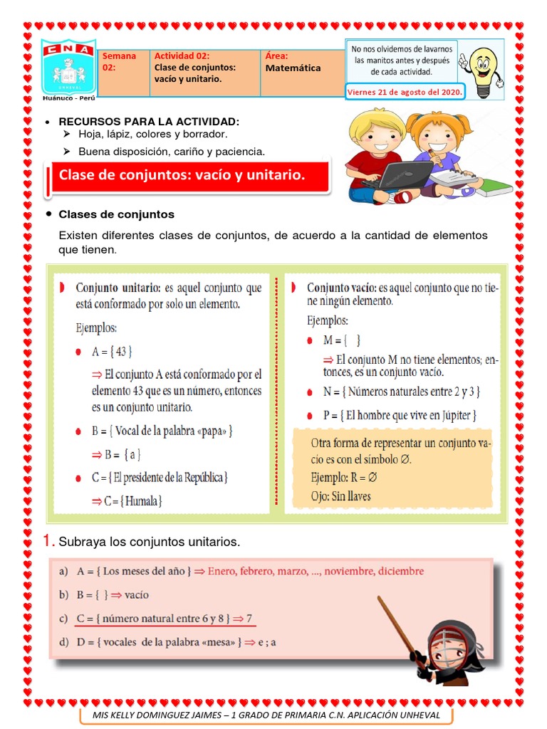 Clase de Conjuntos Vacío y Unitario. | PDF