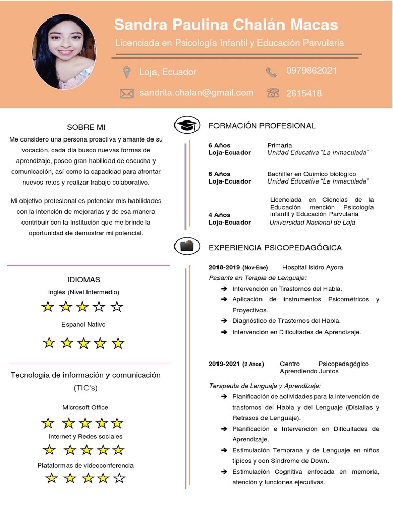 Currículum - Sandra Paulina Chalan | PDF | Aprendizaje | Educación primaria