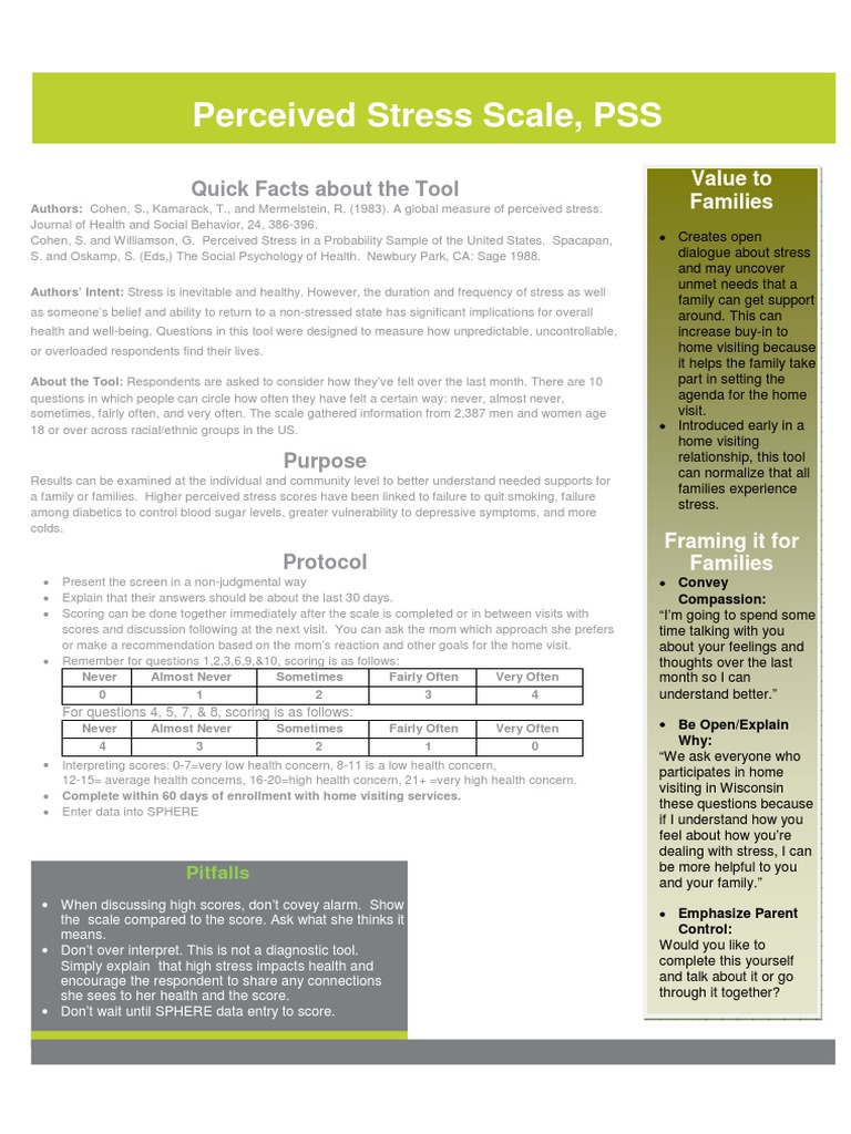 Perceived Stress Scale Tip Sheet | PDF | Stress (Biology) | Perception