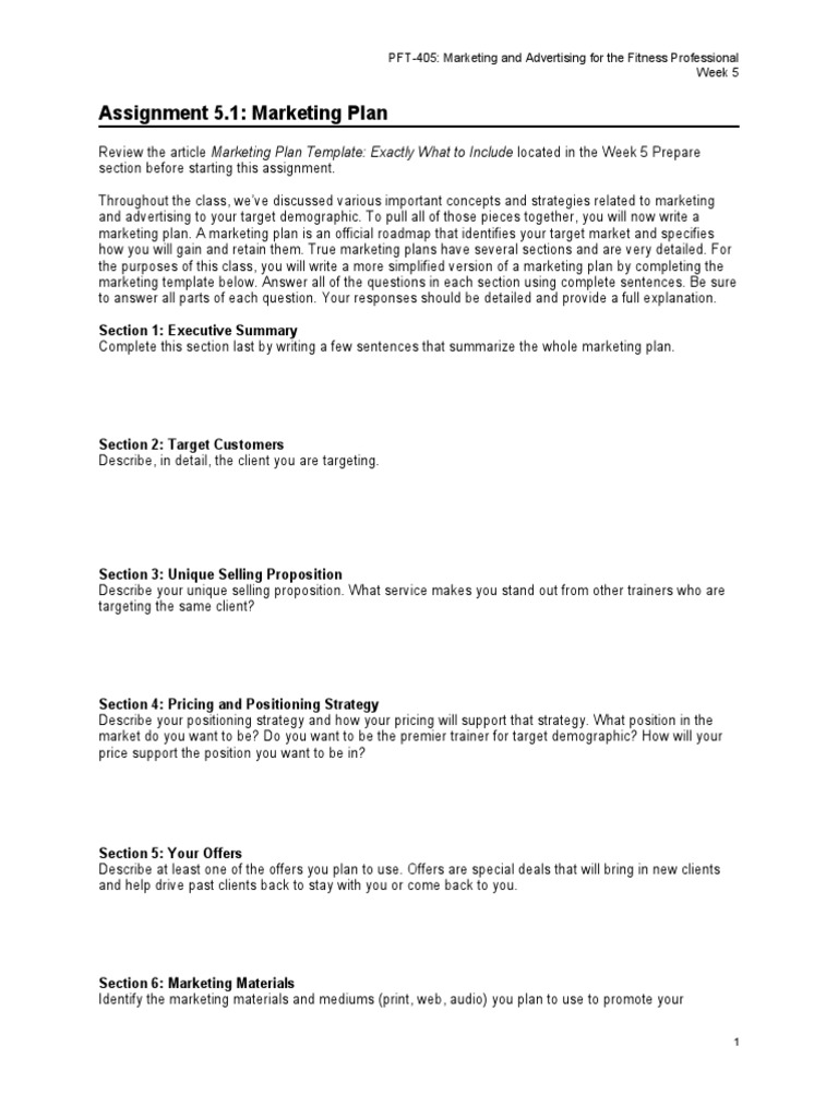 Assignment 5.1: Marketing Plan: Section 1: Executive Summary | PDF ...