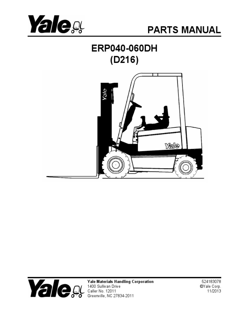ERP040-060DH (D216) Parts Manual: Yale Materials Handling Corporation ...
