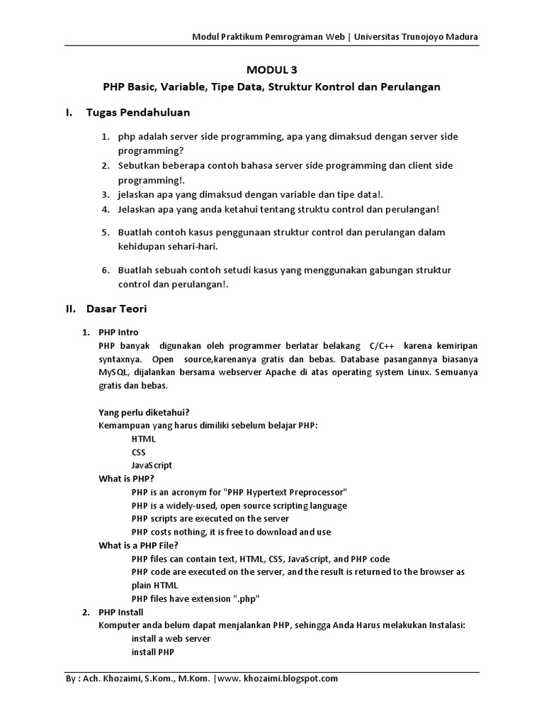 Modul 3 PHP Basic, Variable, Tipe Data, Struktur Kontrol Dan Perulangan I. Tugas Pendahuluan ...