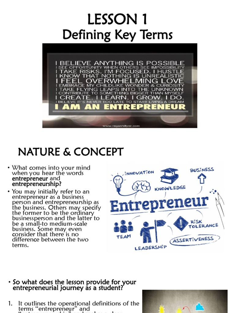 LESSON 1 Defining Key Terms | PDF | Entrepreneurship | Economies