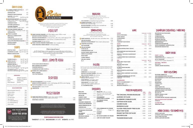Puritan Backroom Restaurant Menu-August-2020 | PDF | Hamburgers ...
