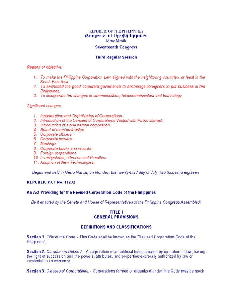 Revised Corporation Code of The Philippines | PDF | Corporations ...