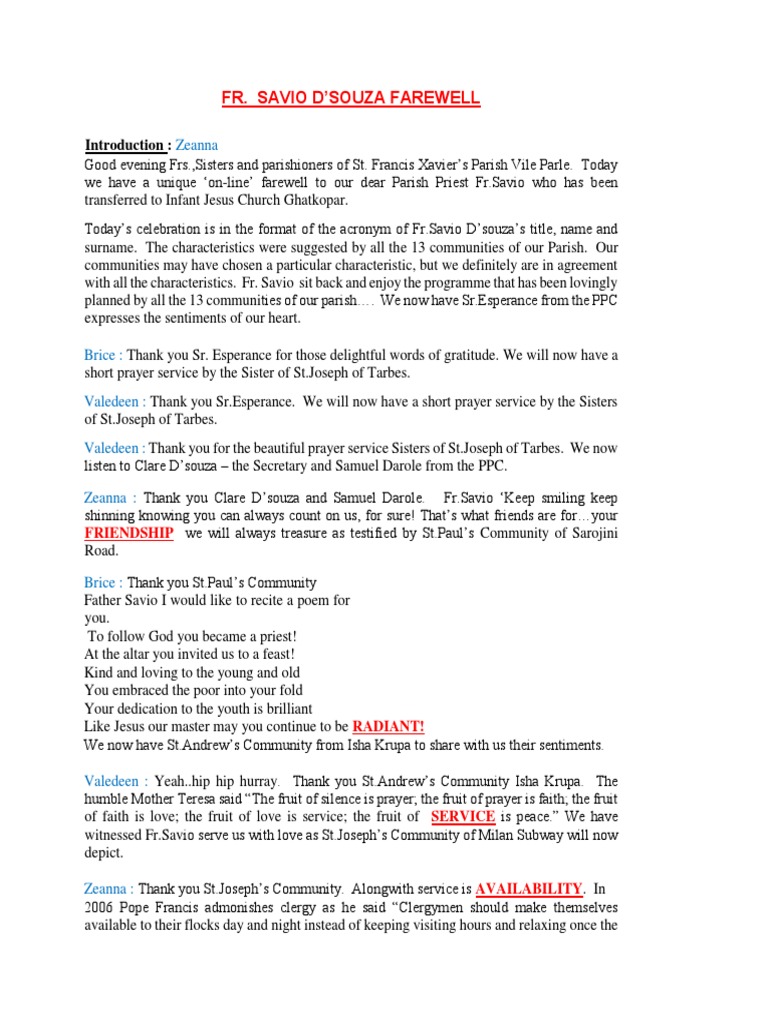 Final Farewell Script Pdf Religious Behaviour And Experience Pope