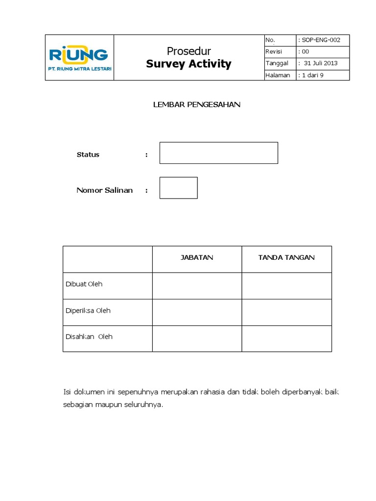 Prosedur Survey Activity LEMBAR PENGESAH | PDF