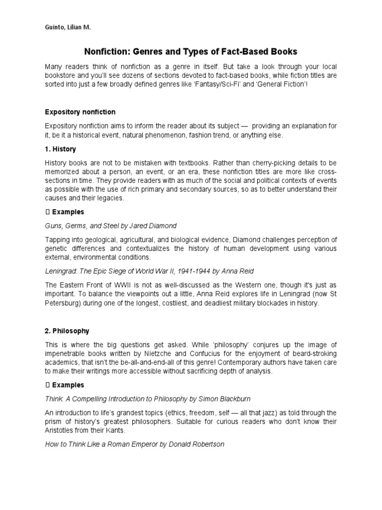 Nonfiction: Genres and Types of Fact-Based Books | PDF