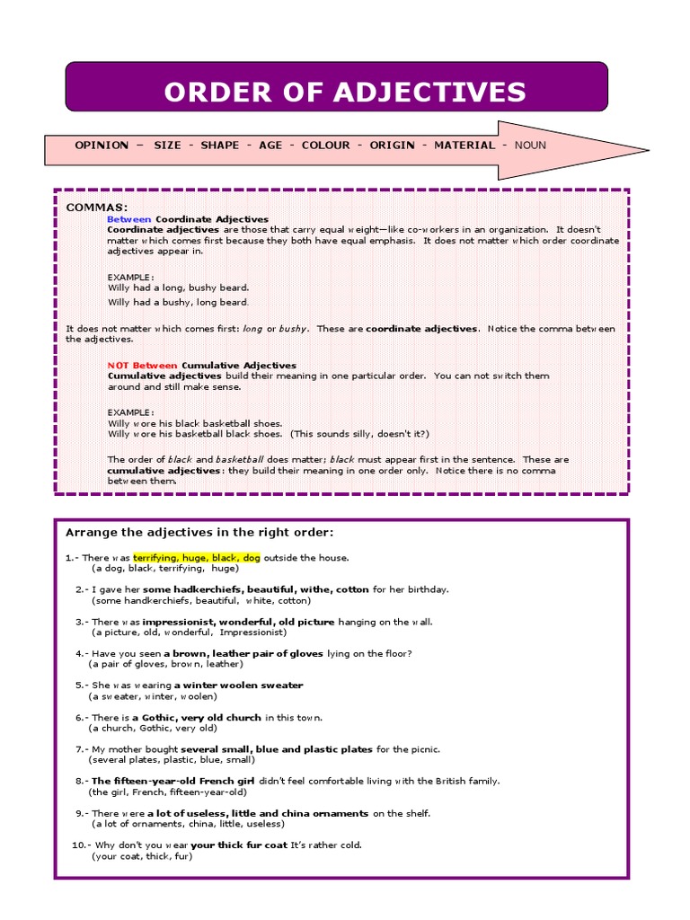 GRAMMAR 1 UNIT 10 Word-Order-Of-Adjectives | PDF | Adjective | Linguistic Typology