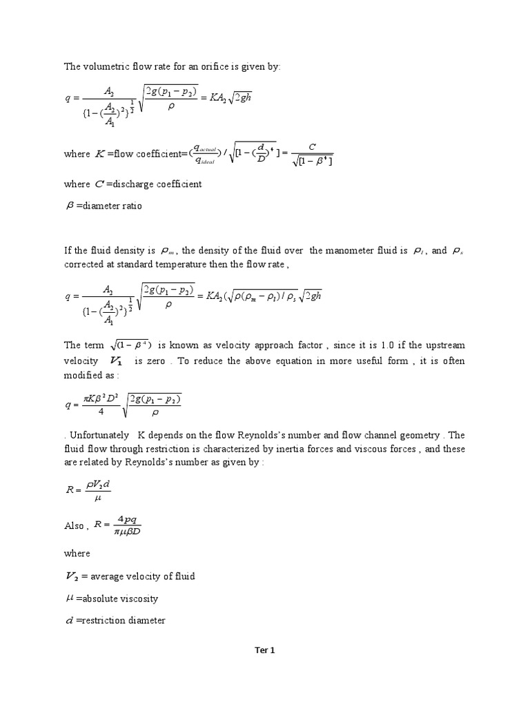 Orifice Flow Rate Calculations and Analysis | PDF | Flow Measurement ...
