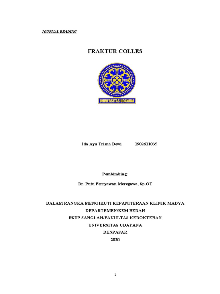 Journal Reading-Colles Fracture | PDF