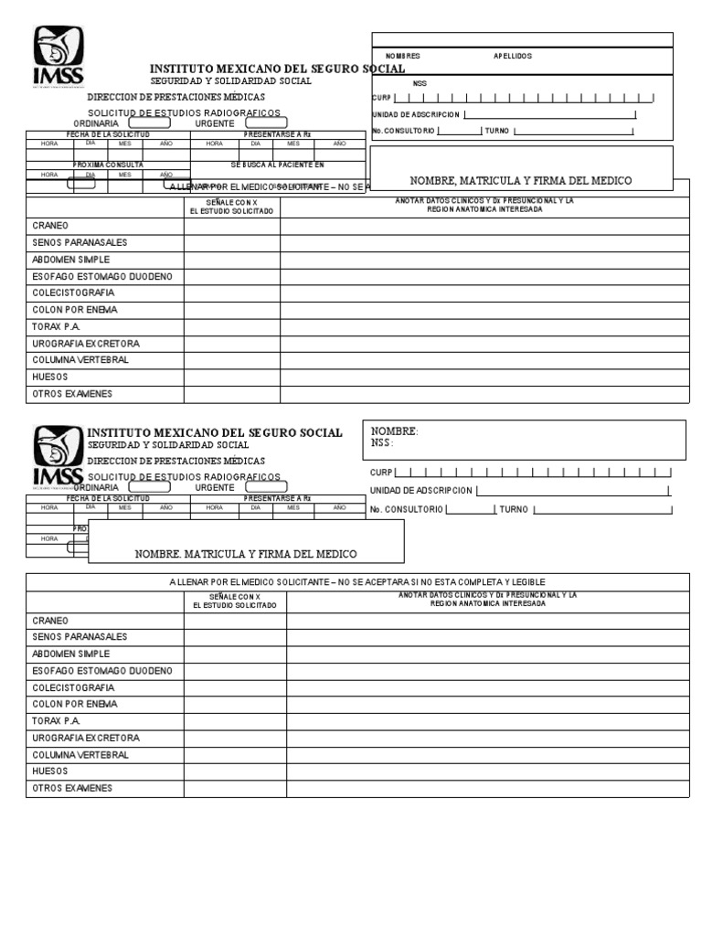 Formato Solicitud Rayos X | PDF | Medicina CLINICA | Órgano (anatomía)