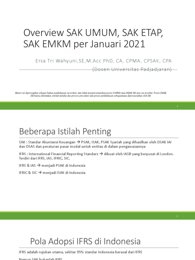 Pelaporan Korporat Overview SAK UMUM SAK ETAP SAK EMKM Per Februari 2021 | PDF