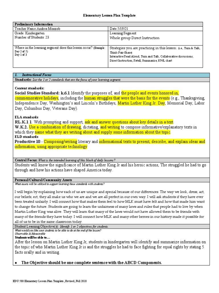 MLK Di Lesson Plan | PDF | Educational Assessment | Lesson Plan
