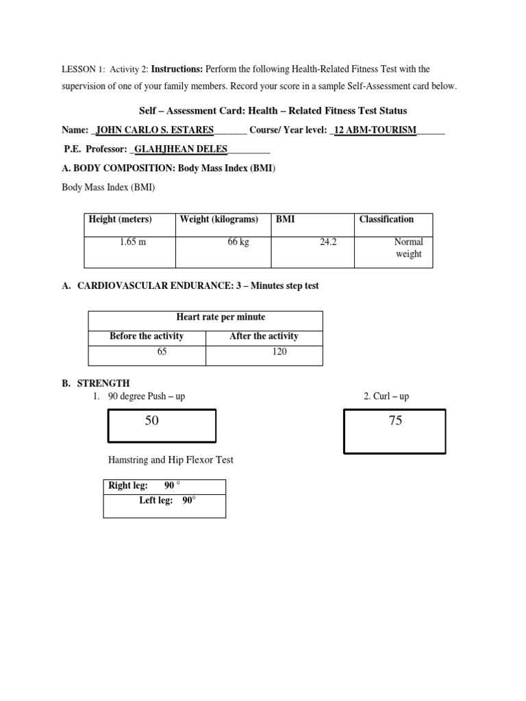 Fitness Self-Assessment Card | PDF