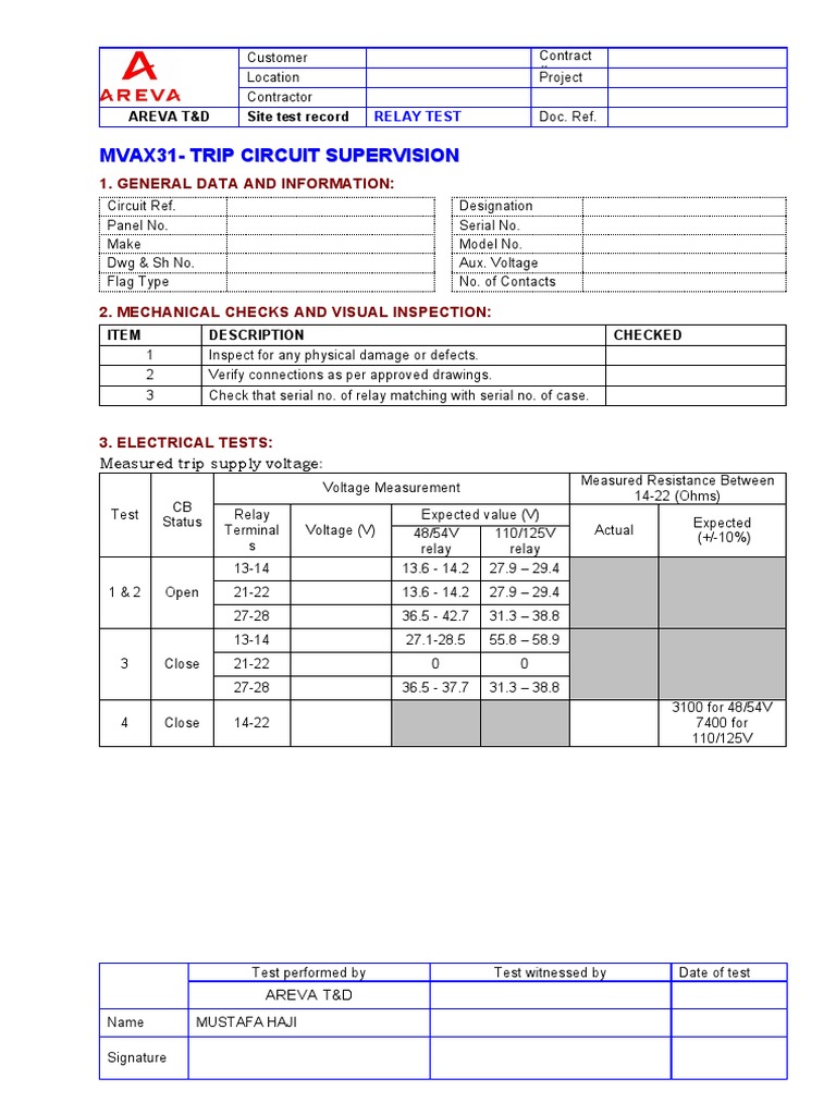Mvax31-Trip Circuit Supervision | PDF | Relay | Voltage
