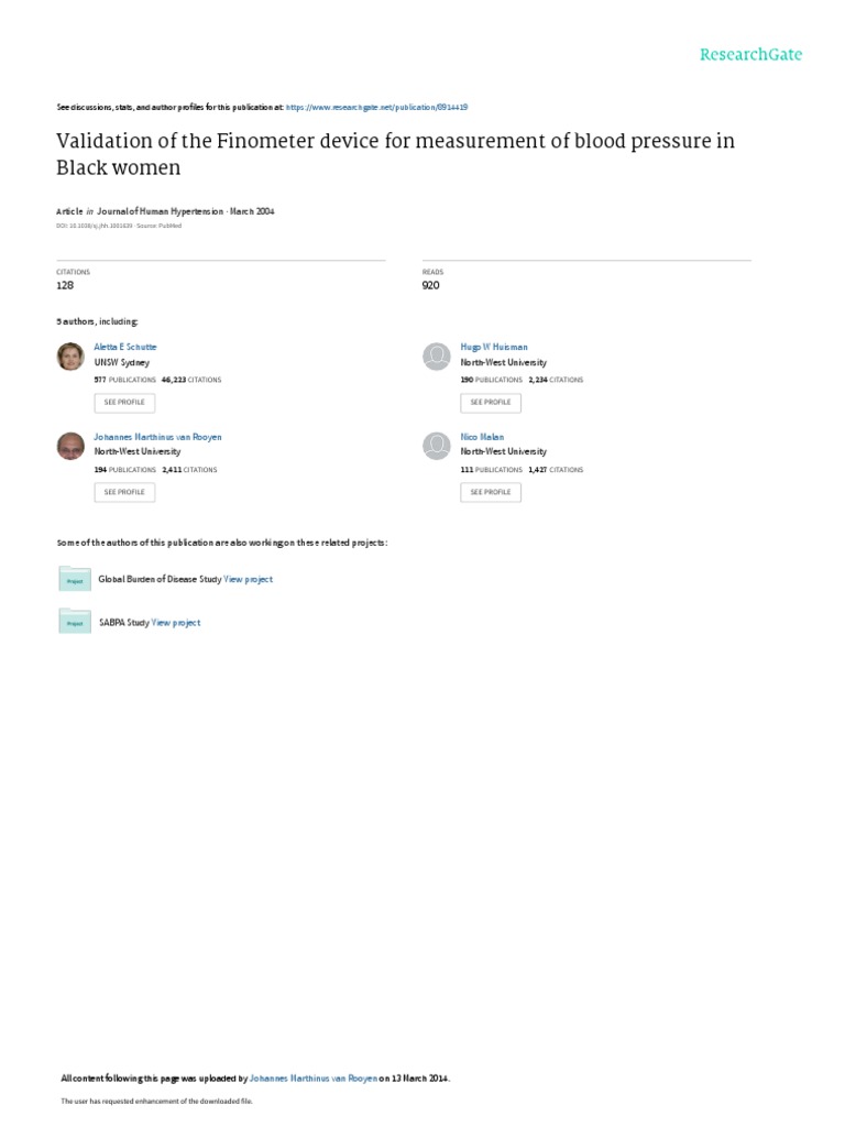 Finometer Blood Pressure Validation | PDF | Blood Pressure | Hypertension