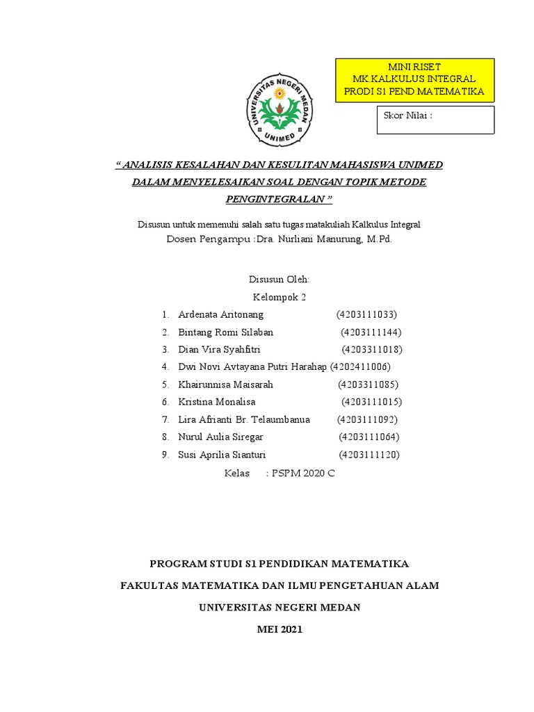 Mini Riset Kelompok 2 Kalkulus Integral | PDF