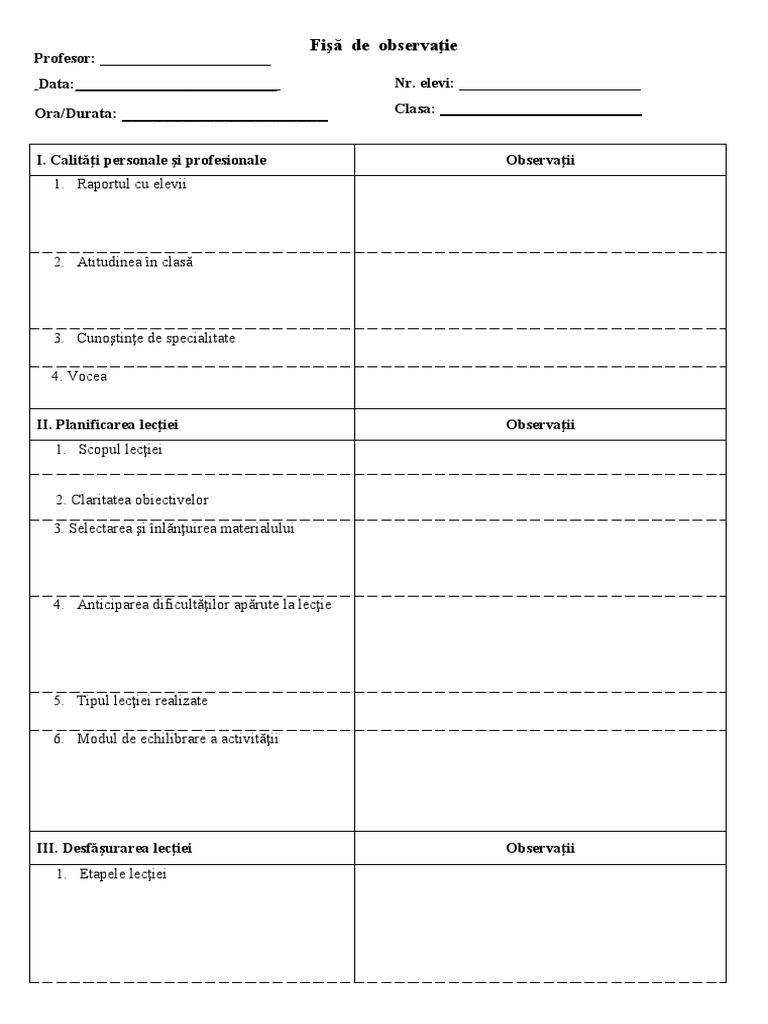 Model Fisa de Observatie | PDF
