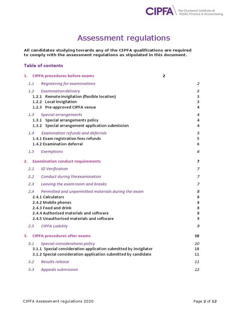 CIPFA Assessment Regulations J20 | PDF | Test (Assessment) | Business