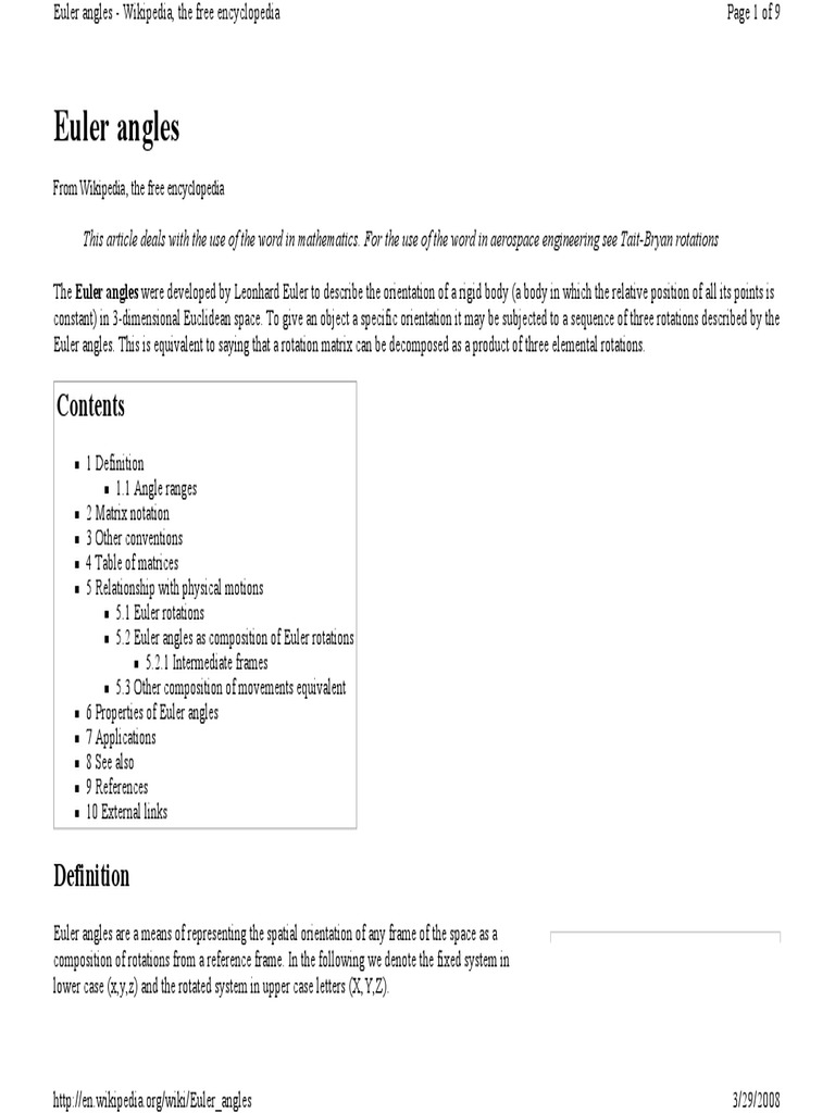 Euler Angles-Wikipedia | PDF | Cartesian Coordinate System | Euclidean ...
