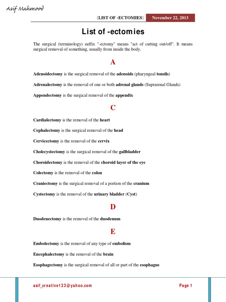 List of - Ectomies | PDF | Neutering | Animal Anatomy