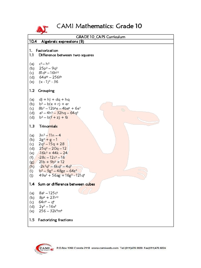 GRADE 10 - Factorization | PDF | Algebra | Teaching Mathematics