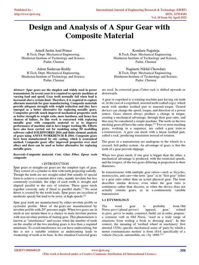 Composite Spur Gear Design Analysis | PDF | Gear | Kinematics