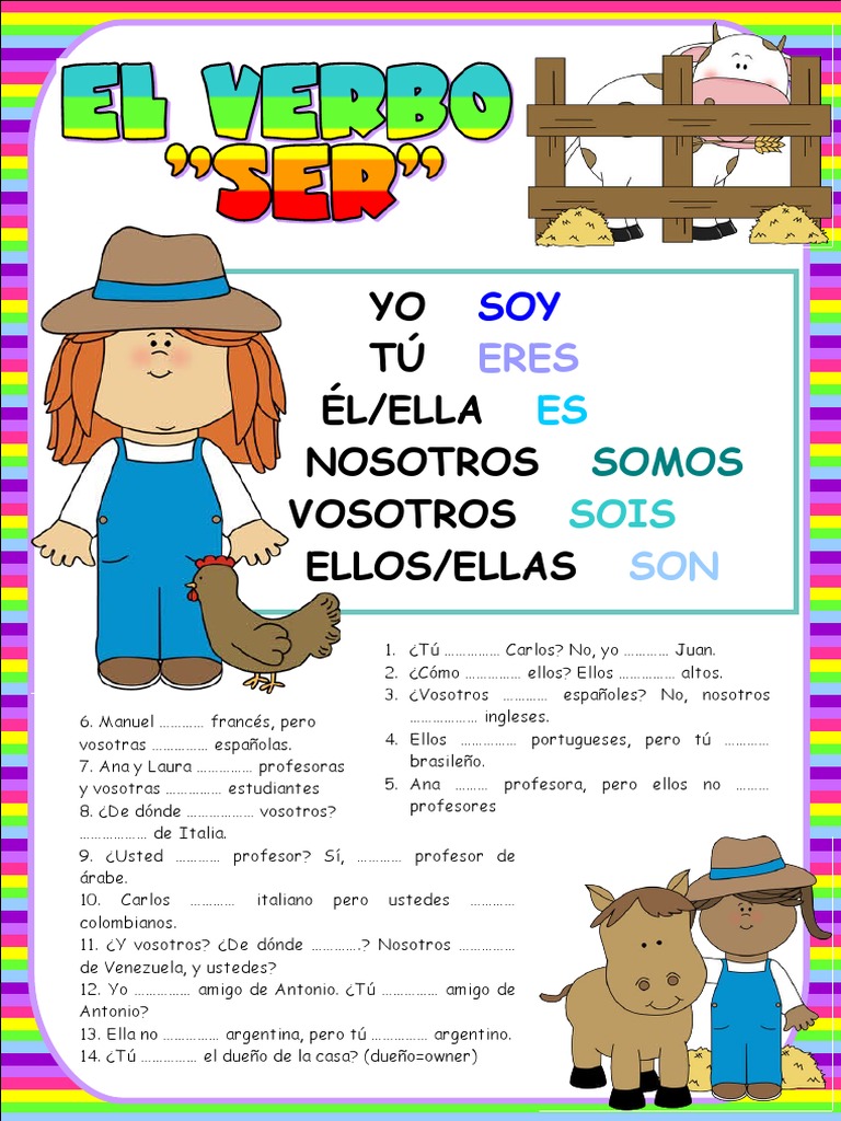 El Verbo Ser Actividades y Juegos Ejercicios de Gramatica Flash 57064 | PDF