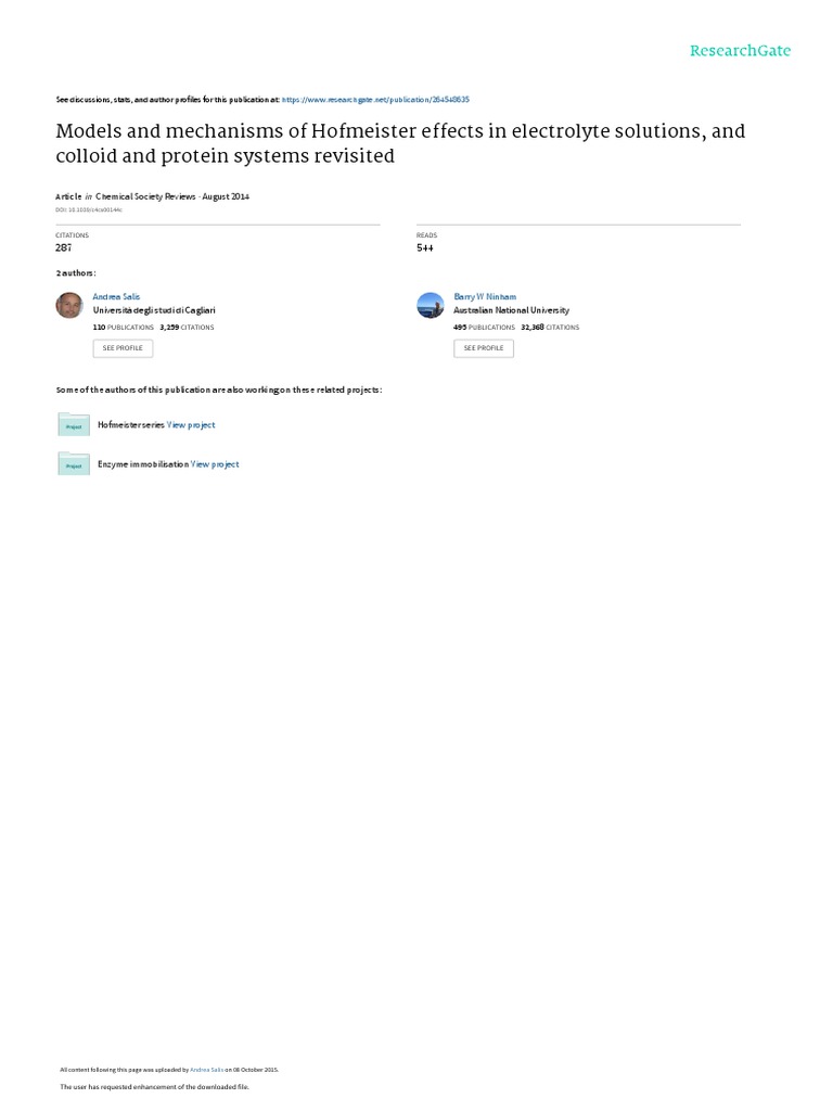 Models and Mechanisms of Hofmeister Effects in Electrolyte Solutions, and Colloid and Protein ...