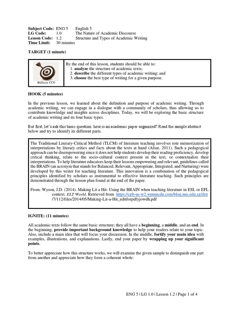 Structure and Types of Academic Writing | PDF | English As A Second Or ...