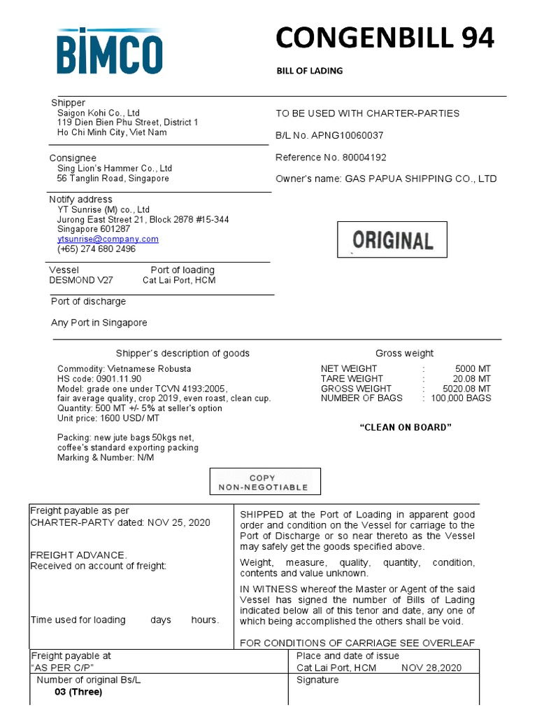 CONGENBILL 94 Fixed | PDF | Cargo | Bill Of Lading