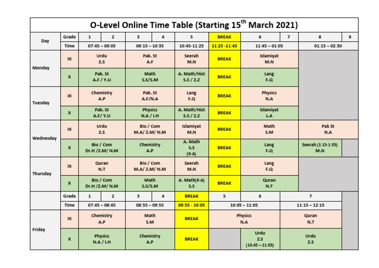 O-Level Online Time Table | PDF