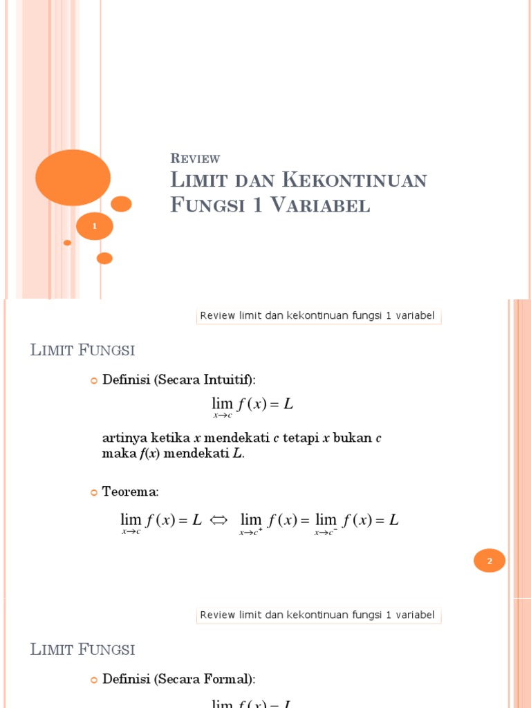 Review Limit Dan Kekontinuan Fungsi 1 Variabel Rev | PDF | Metode ...