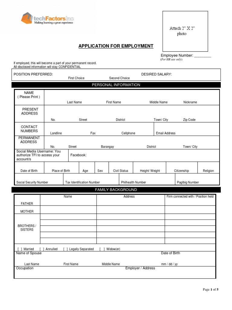 TFI - Application For Employment | PDF | Employment | Business