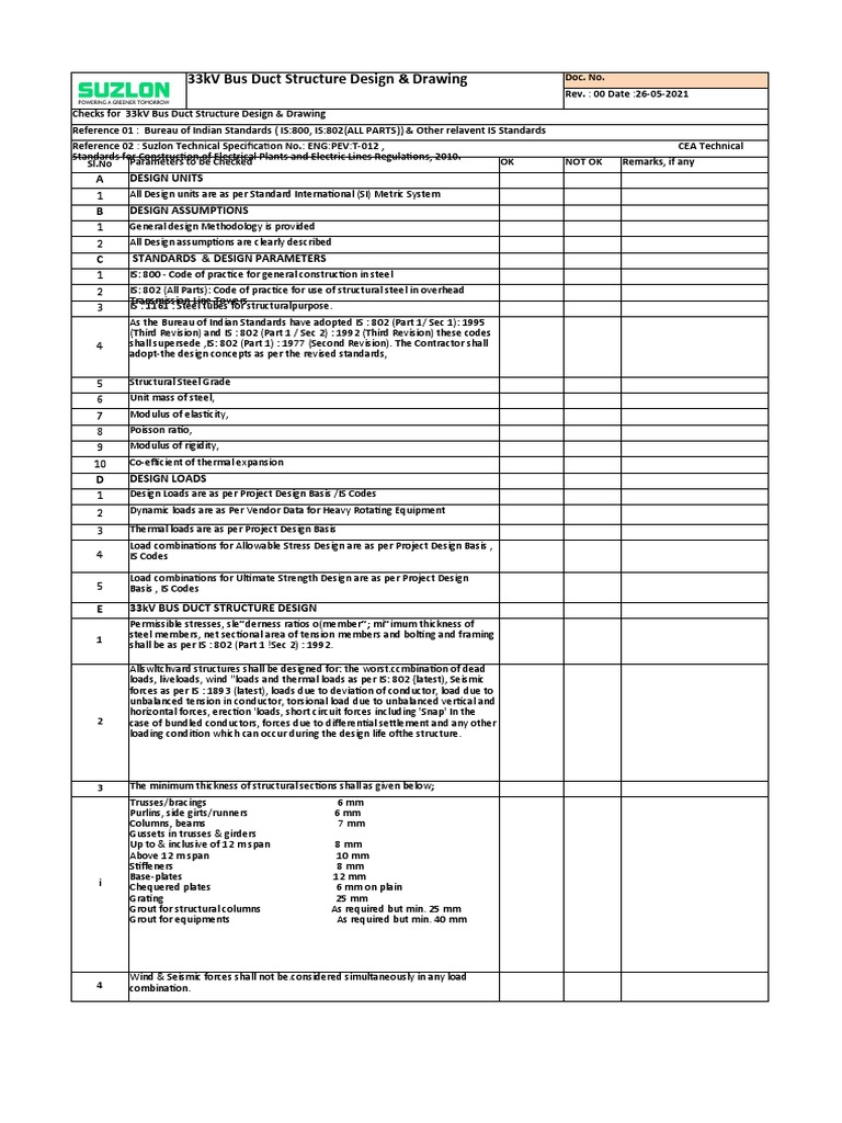 Checklist For 33kV Bus Duct Structure Design & Drawing | PDF ...