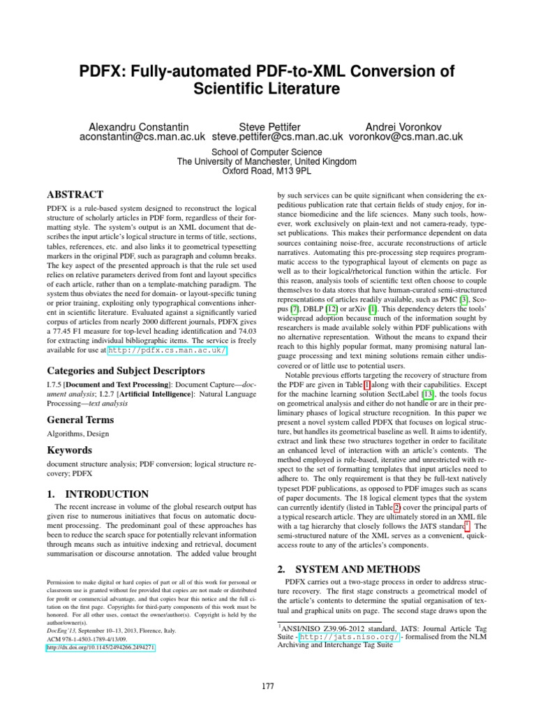 PDFX: Fully-Automated PDF-to-XML Conversion of Scientific Literature | PDF | Written ...