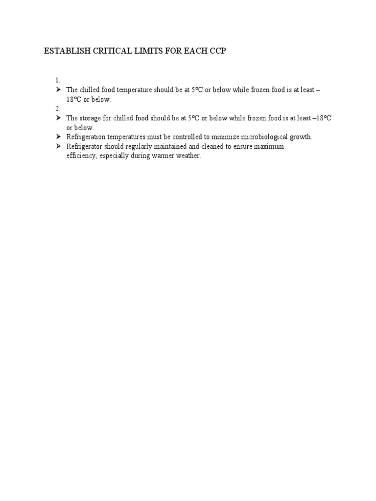 Establish Critical Limits For Each CCP | PDF | Wellness