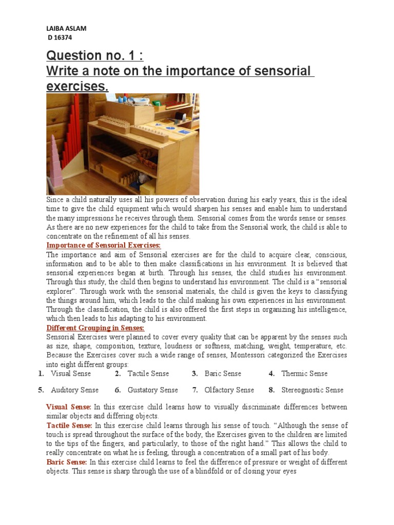 Question No. 1: Write A Note On The Importance of Sensorial Exercises ...