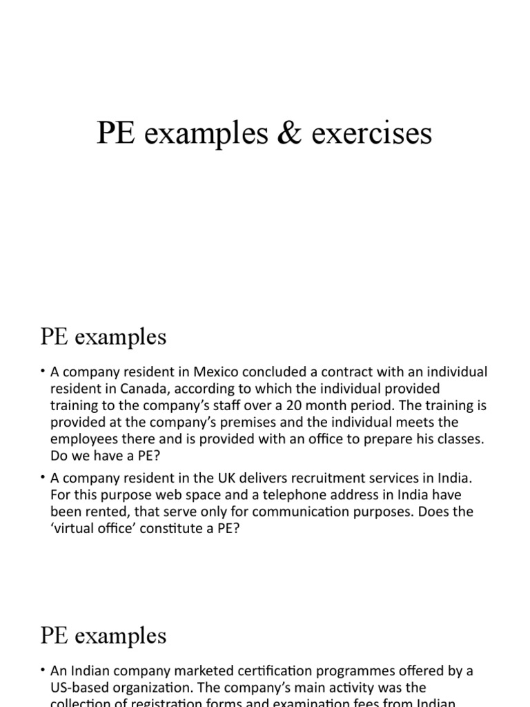 PE Examples Exercises