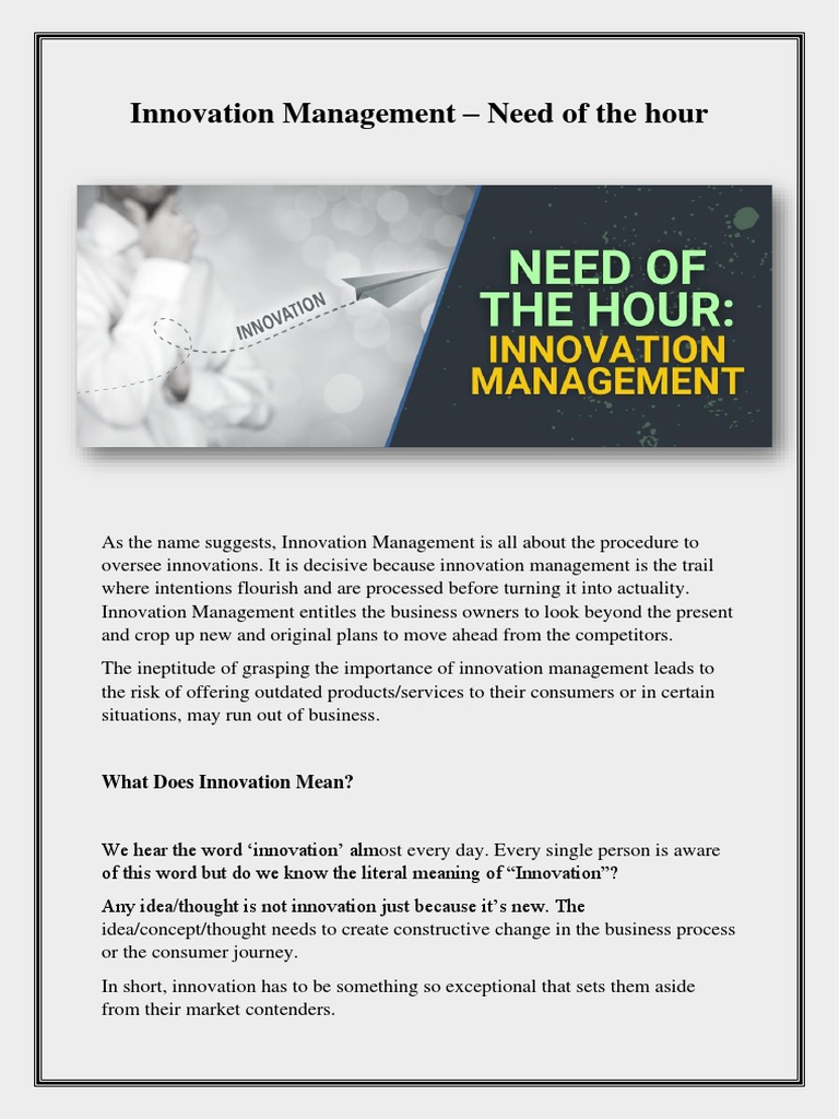 Innovation Management Need of The Hour | PDF | Innovation | Idea