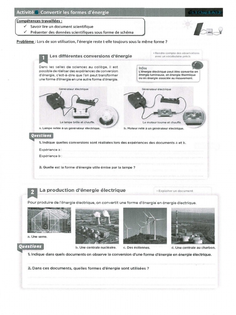 Activité Convertir Les Formes D Énergie | PDF